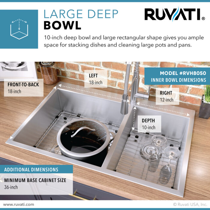 Tirana Model: RVH8050 Ruvati 33 x 22 inch Drop-in 60/40 Double Bowl 16 ...